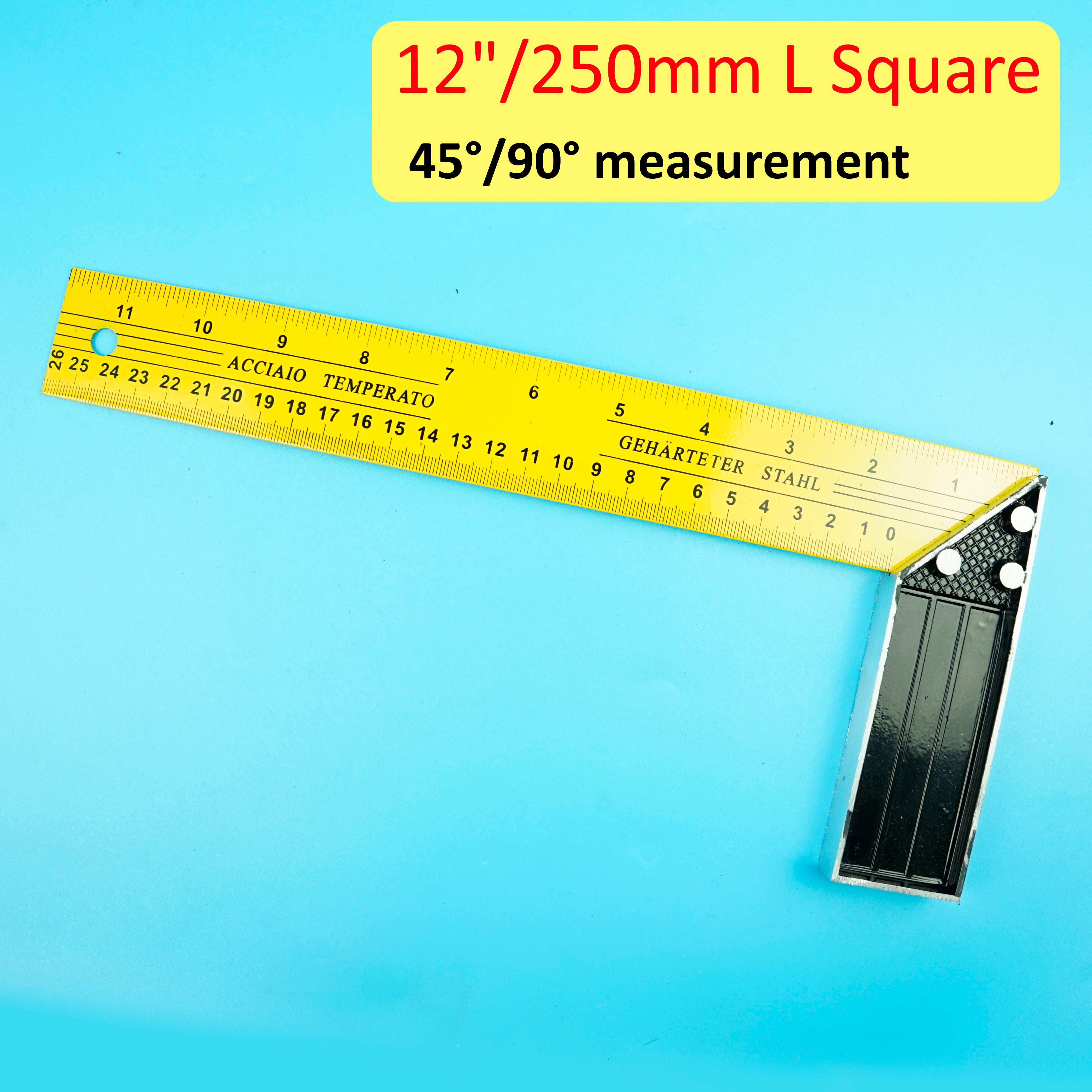 12" 250mm Try Angle L Square Steel Type A Ruler Measure GOOD 90° 45 ...