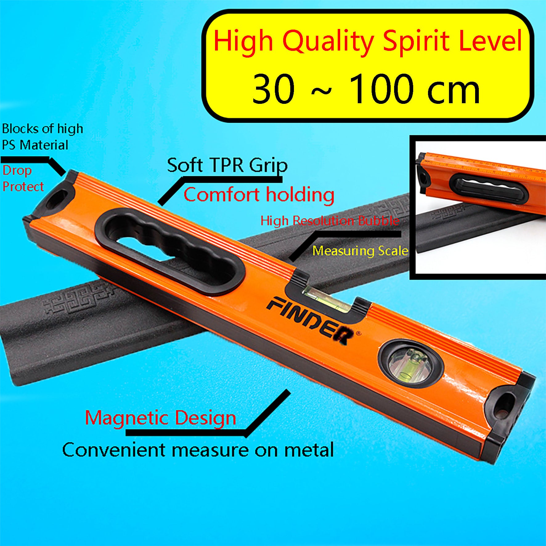 Spirit Level Easy Read Angles Accuracy Leveler Wood Work Tool 30 100 cm ...